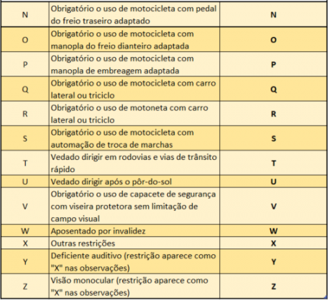 Entenda o que significam as letras e siglas nas observações da sua CNH